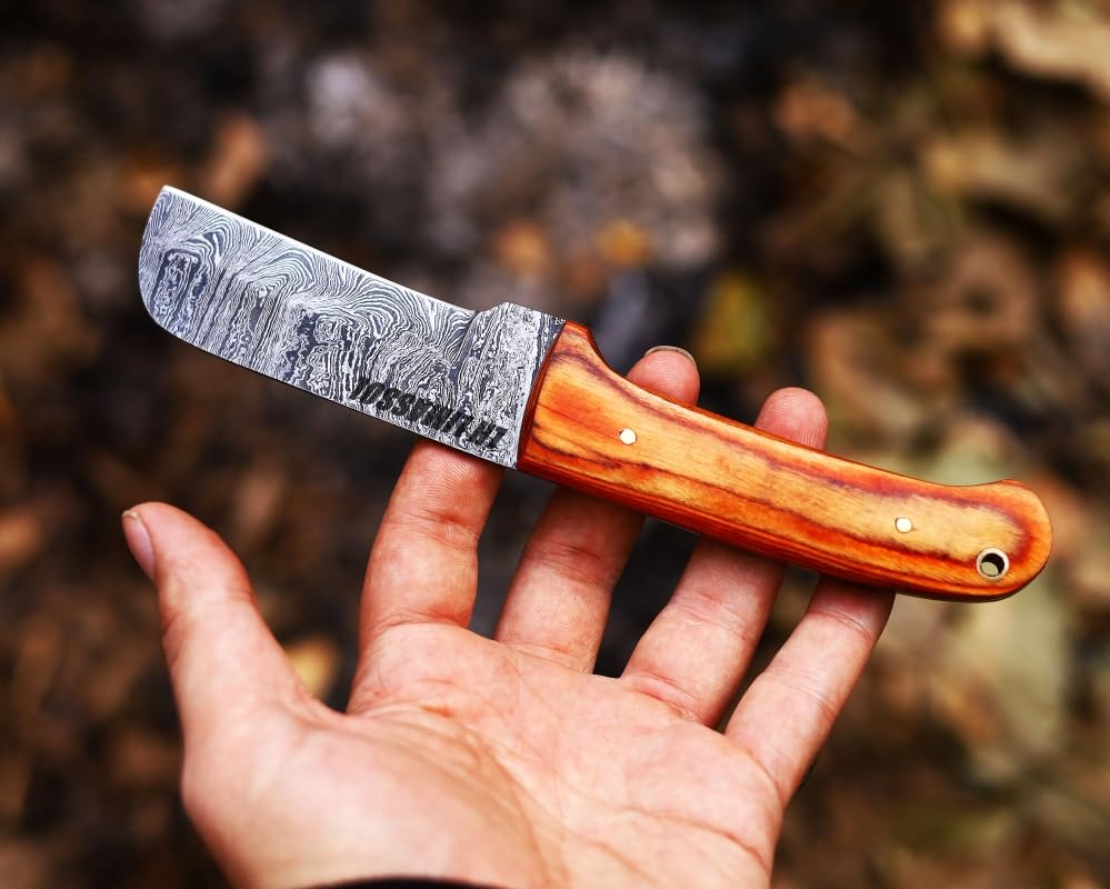 LH LIMASSOL Custom Handmade Damascus steel Bull cutter knife , cowboy knives with pancake leather sheath