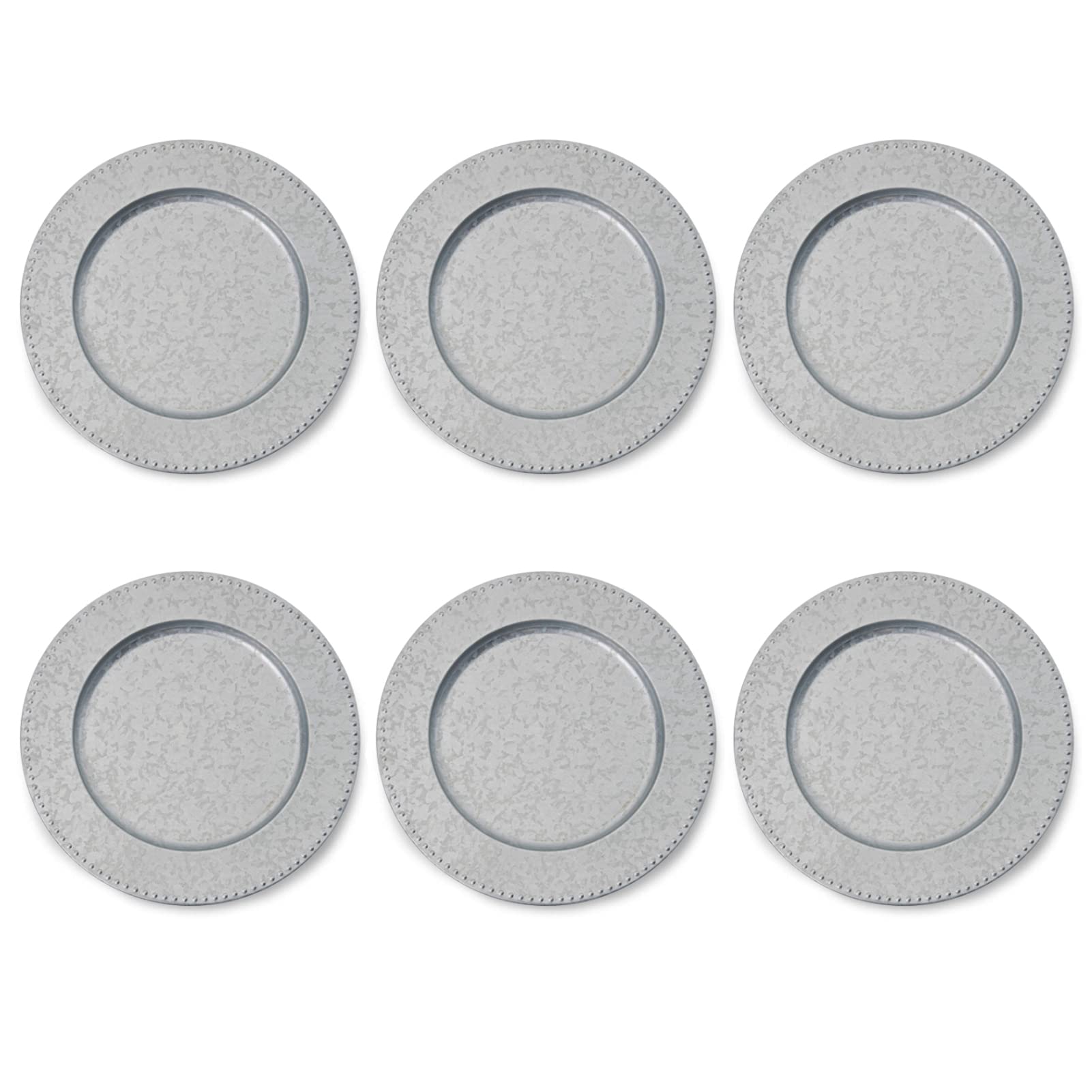 KX-WARE Silver Galvanized Steel Charger Plate, 13-inch Beaded Charger Plates Dinnerware Dishes, Set of 6