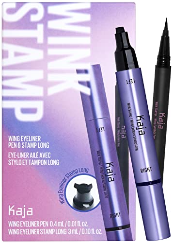 Kaja Wink Stamp Wing Eyeliner Pen & Stamp Long | with Avocado Extract, Double-ended, Black Liquid Liner, Smudge-Proof, Waterproof, Eye Irritation Tested