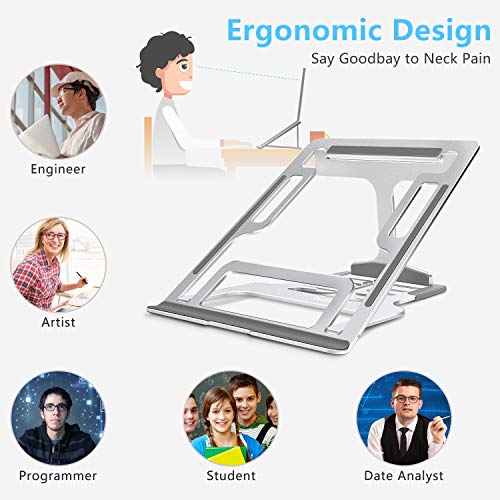 ivoler 2 in 1 Laptop Riser Stand, 6 Angles, 3 Folding Modes,Portable Ergonomic Angled Laptop Aluminum Stand Adjustable Height Laptop Holder with Slide-Proof Silicone for Laptop 10''~15.6'' (Silver)