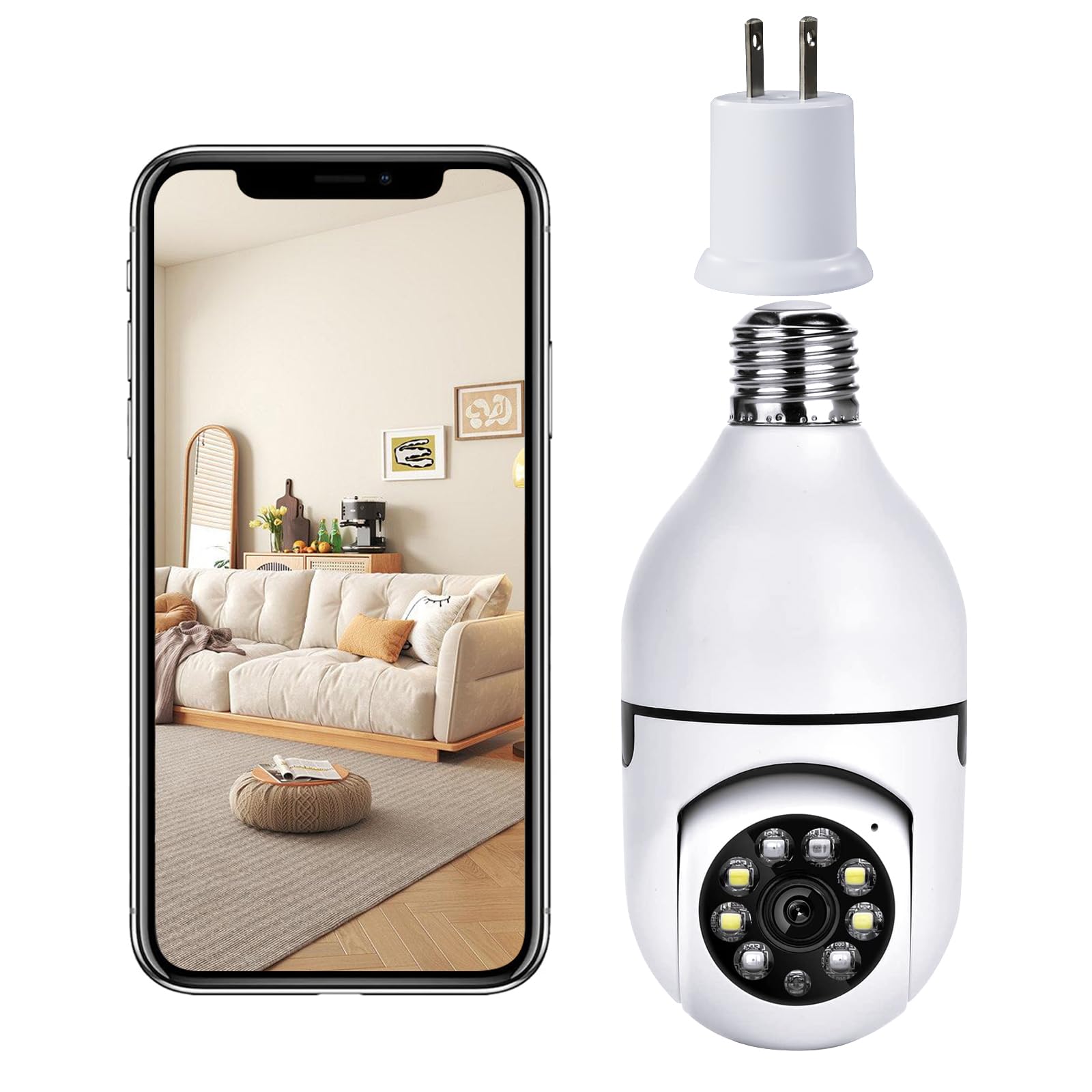 HnKeyjx 1080P HD Light Bulb Security Camera, Light Bulb Cameras Wireless Indoor, 2-Ways Audio, Color Night Vision, PTZ to Provide You with a Wider View,Mobile app Lication Compatible with Alexa.