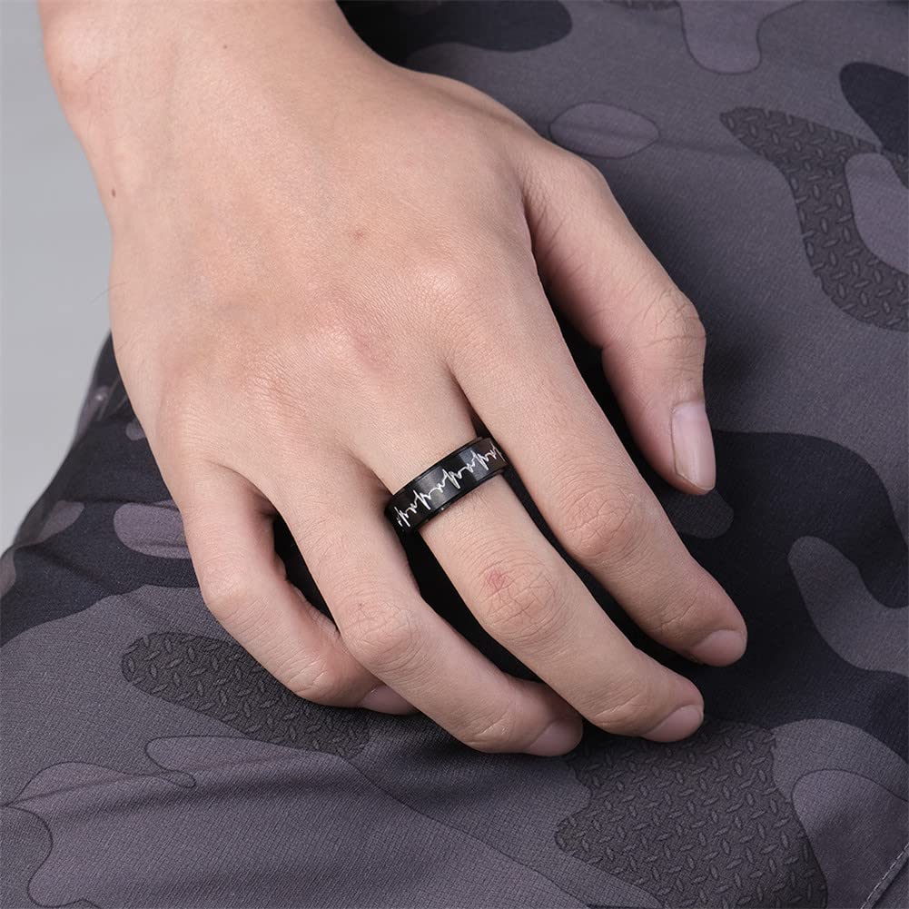 LiFashion Personalized Spinner Heartbeat Rings for Him & Her,Custom Name Date Love Engraved Wedding Band Stainless Steel ECG Fidget Ring Inspirations Stress Relief Meditation Promise Rings