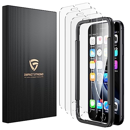 ImpactStrong Shatterproof Tempered Glass Screen Protector for iPhone 8/7 / 6s / 6 [Easy Installation Frame] [Bubble Free] [9H Hardness] [Full Coverage] Case Friendly, 4.7 Inch - (3-Pack)