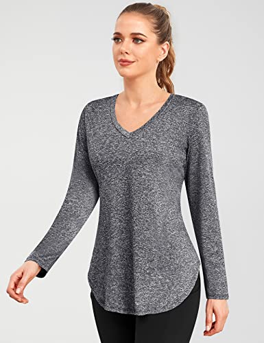 Onirace Womens Workout Cool Lightweight V Neck Athletic Shirts for Fishing Dancing Loose Fit Tee Grey/Blue