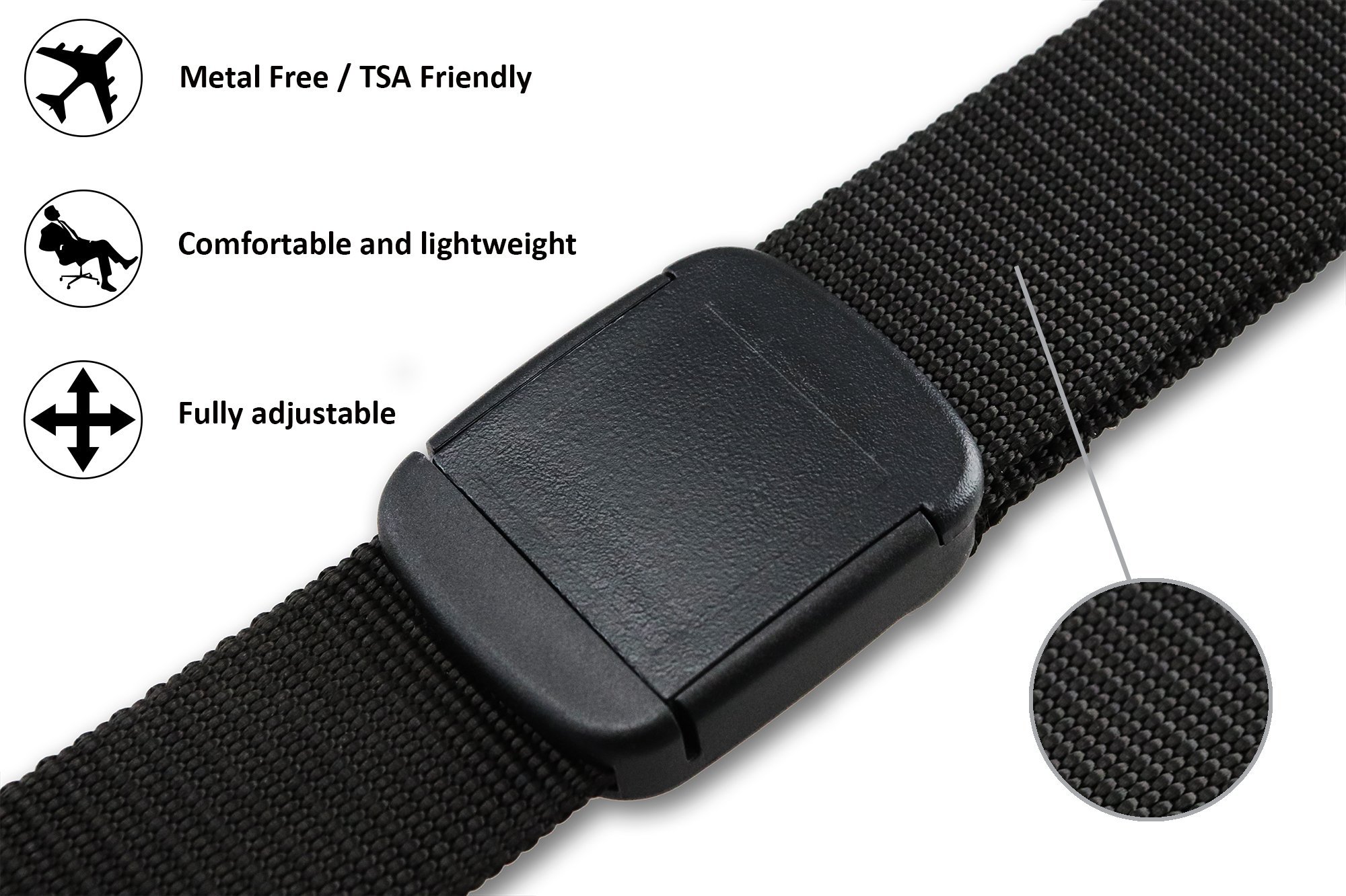 Hiker Belt Nylon Blend Outdoor Web Adjustable Buckle (Black)