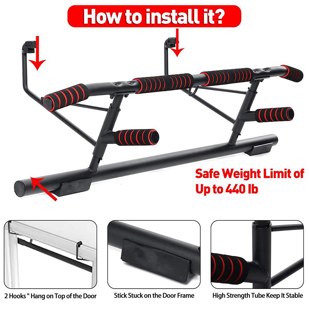KDFJ Pull up Bar for Doorway, Multi-Grip Chin-up Station, Wall Mounted Pull Up Bar, Portable No Screws Multifunctional Fitness Equipment-Black