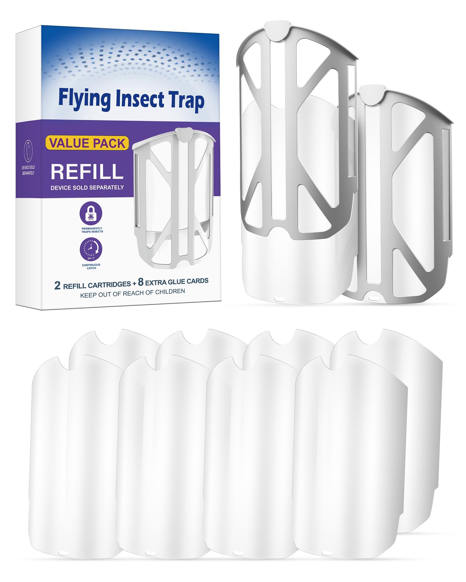 Refill Cartridge Compatible with ZEVO Plug-in Light M364 and Max, Replacement Refill Cards Glue Cards, 2 Pack Reuse Refill Cartridges Plus with 8 Piece Extra Glue Cards