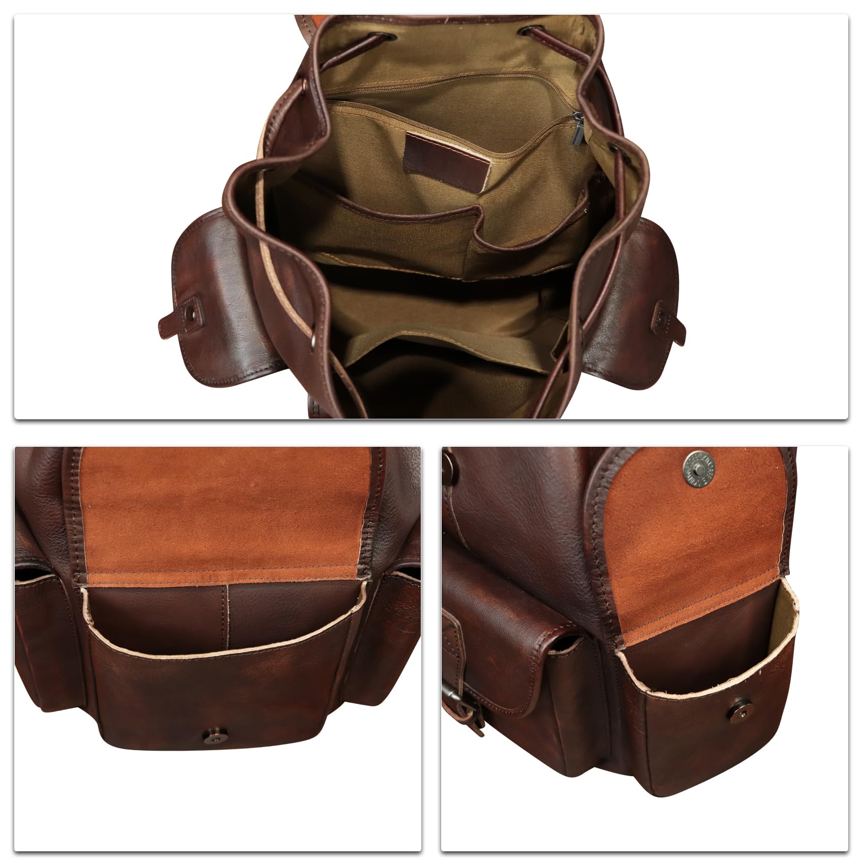 IVTG Genuine Leather Backpack Vintage Handmade High Capacity Leather Rucksack Casual Daypack Retro Knapsack Purse (Coffee)