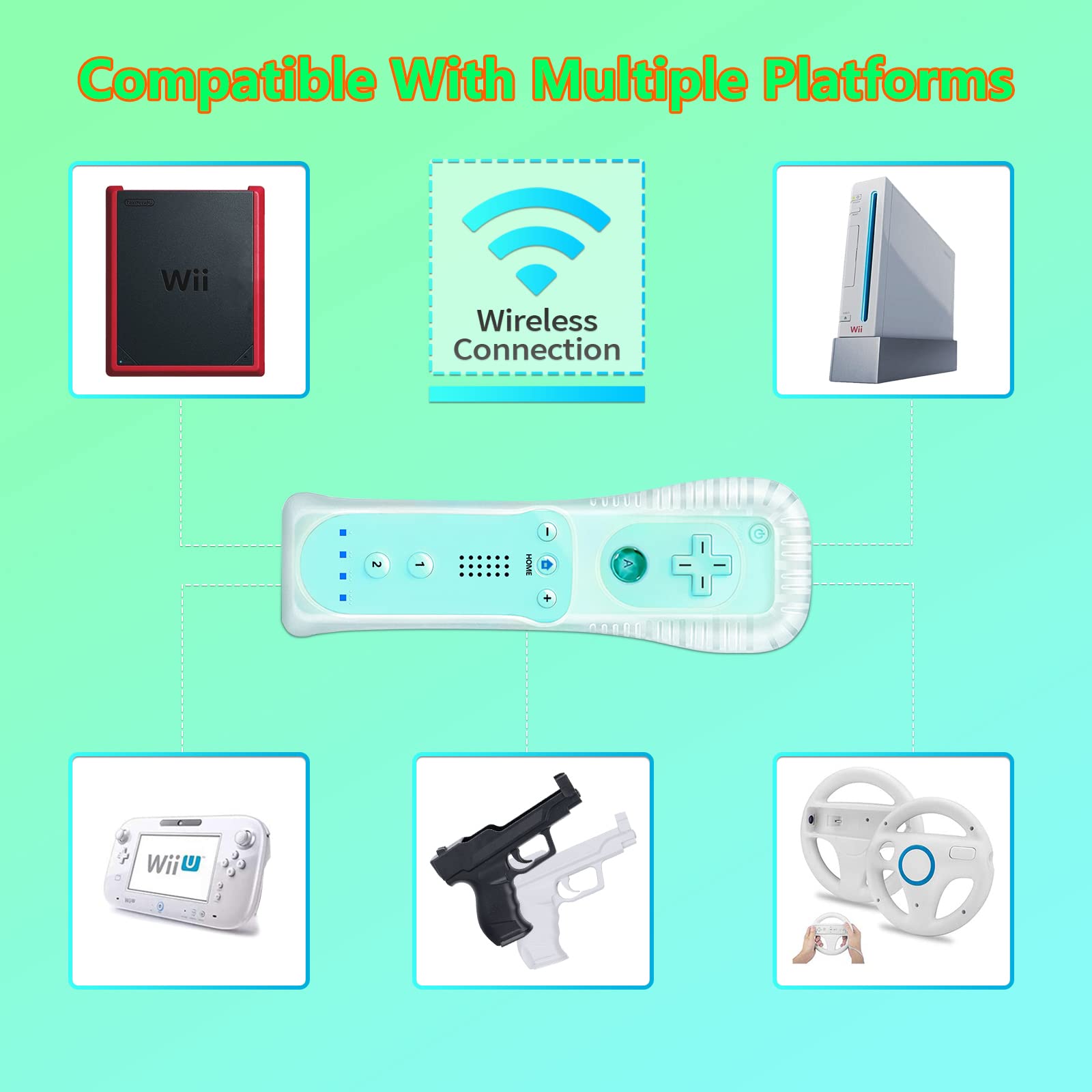 KDYGPDCT Wii Controller, 2 Pack Wii Remote, with Silicone Case and Wrist Strap, Compatible with Wii Console (Light Green and Ice Blue)