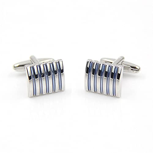 Men's French Shirt Cufflinks Square Blue Striped Sleeve Nails Shirt Cufflinks Accessories (Color : White, Size : As Shown) (White As Shown)