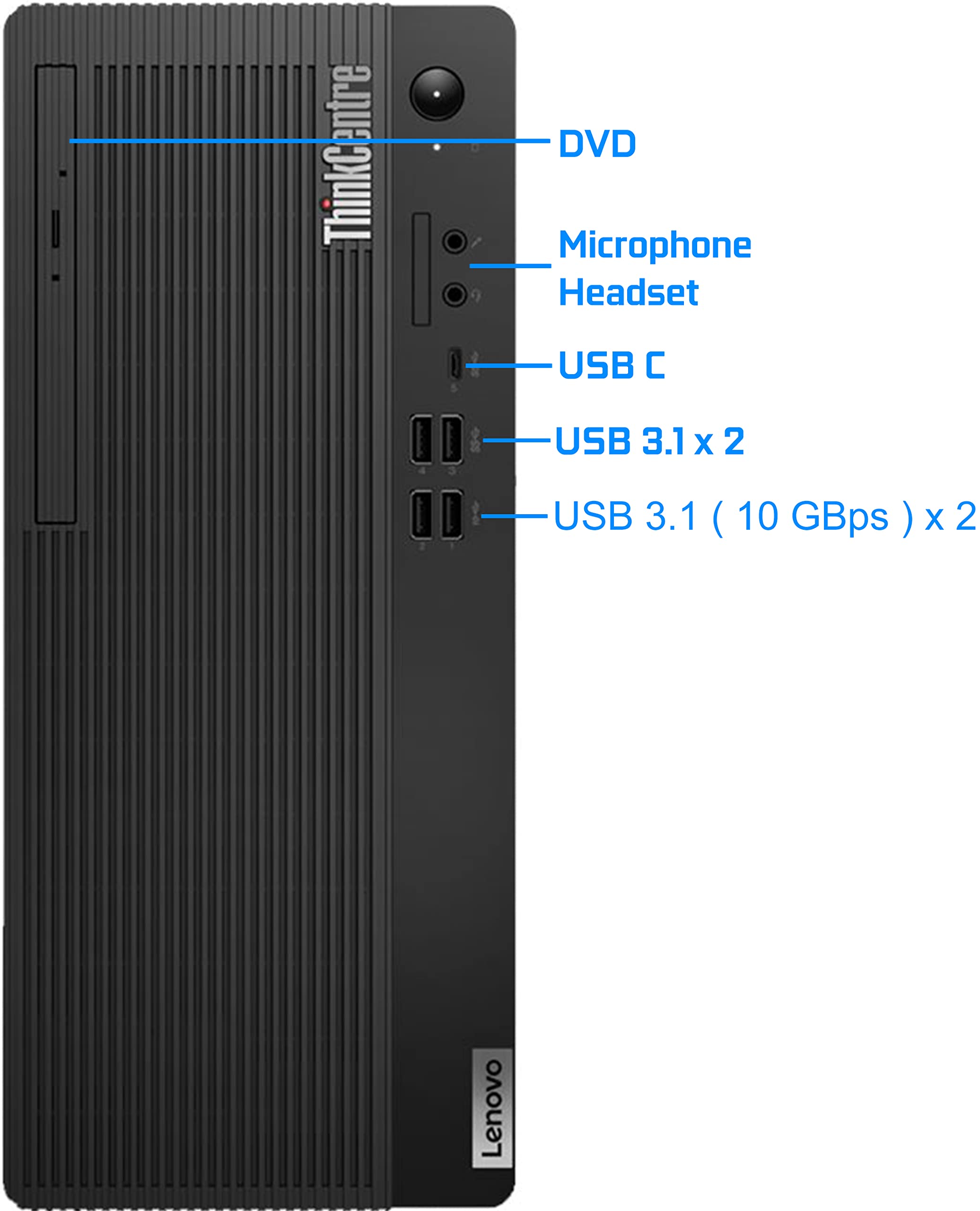 Lenovo M70T ThinkCentre Desktop Tower, Intel i7-10700, 32GB RAM, 1TB NVMe SSD, USB C, HDMI, Display Port, DVDRW, Card Reader, AC Wi-Fi, BT, Windows 11 Pro, Black