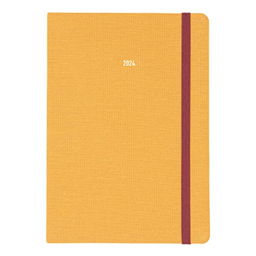 Letts of London Raw Weekly/Monthly Planner, 12 Months, January to December, 2024, Sewn Binding, A5 Size, 8.25" x 5.875", Multilingual, Mustard (C082309-24)