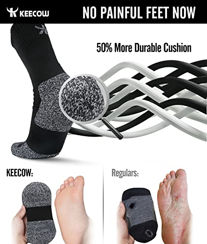 KEECOW Men's Crew Socks, 5 Pairs Athletic Cushioned Socks For Working Hiking (Large, Black (5 Pairs))