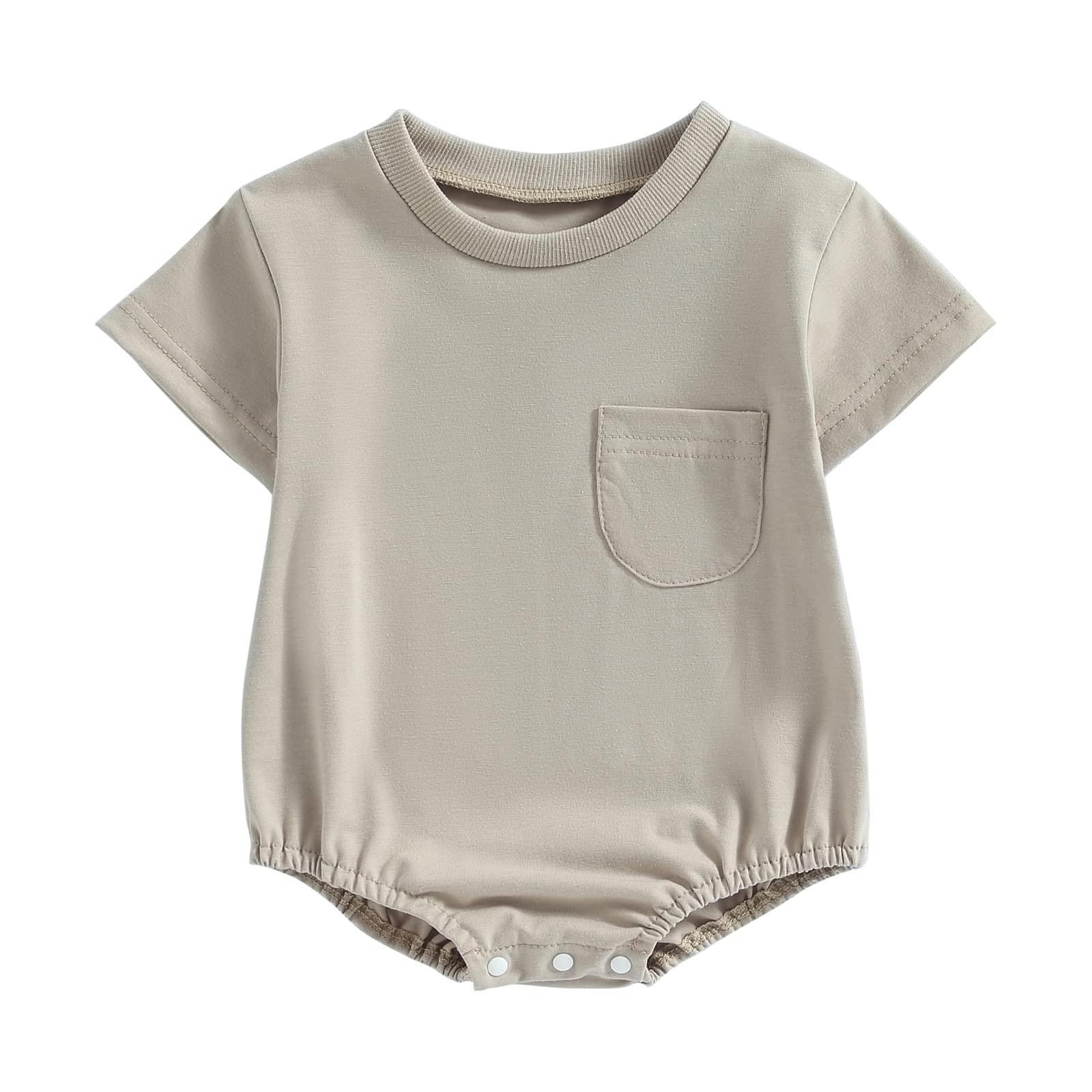 Hoanselay Newborn Infant Baby Boy Girl Basic Plain Pocket Long Sleeve Romper Bodysuit Tops Solid Fall Winter Outfit Clothes (A-Khaki long, 18-24 Months)