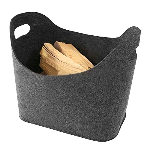 INLAR Firewood Storage Basket, Foldable Felt Fireplace Firewood Basket, Log Bag,Fireside Wood Carrier Holder Bag,Newspaper Magazine Storage Rack Storage Basket(Black)