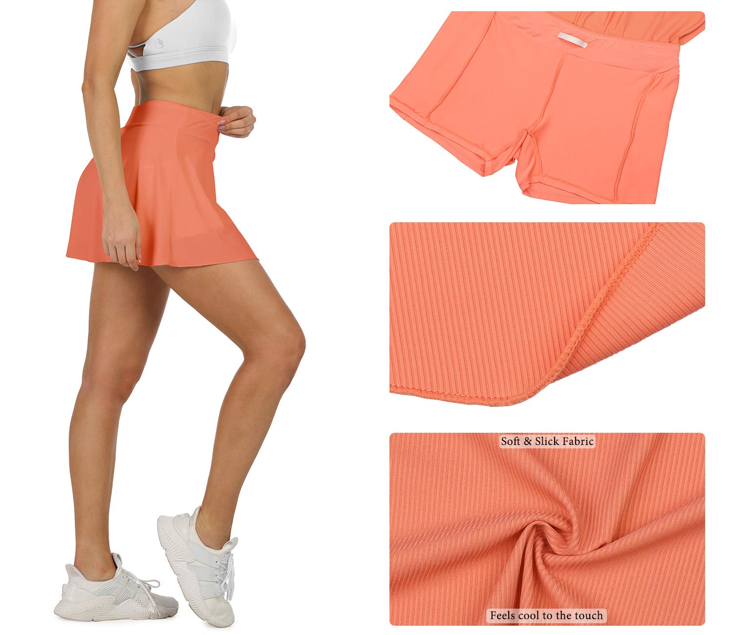 icyzone Athletic Skirts for Women with Shorts - Workout Running Golf Tennis Skorts with Pockets (Orange, Medium)