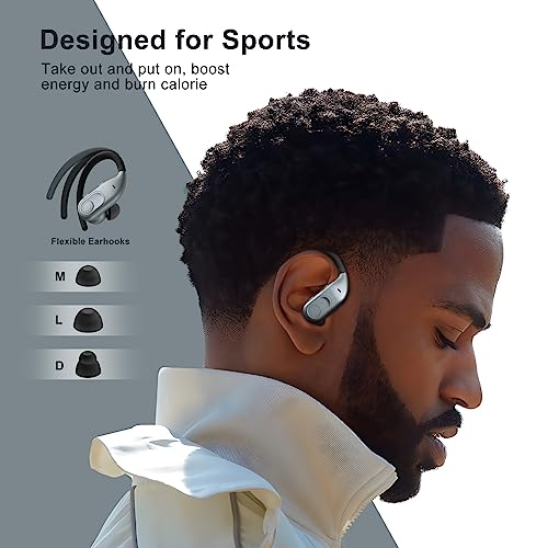 Wireless Earbuds Bluetooth Headphones 130Hrs Playtime with 2500mAh Wireless Charging Case LED Diaplay Hi-Fi Waterproof Over Ear Earphones for Sports Running Workout Gaming (Gray)