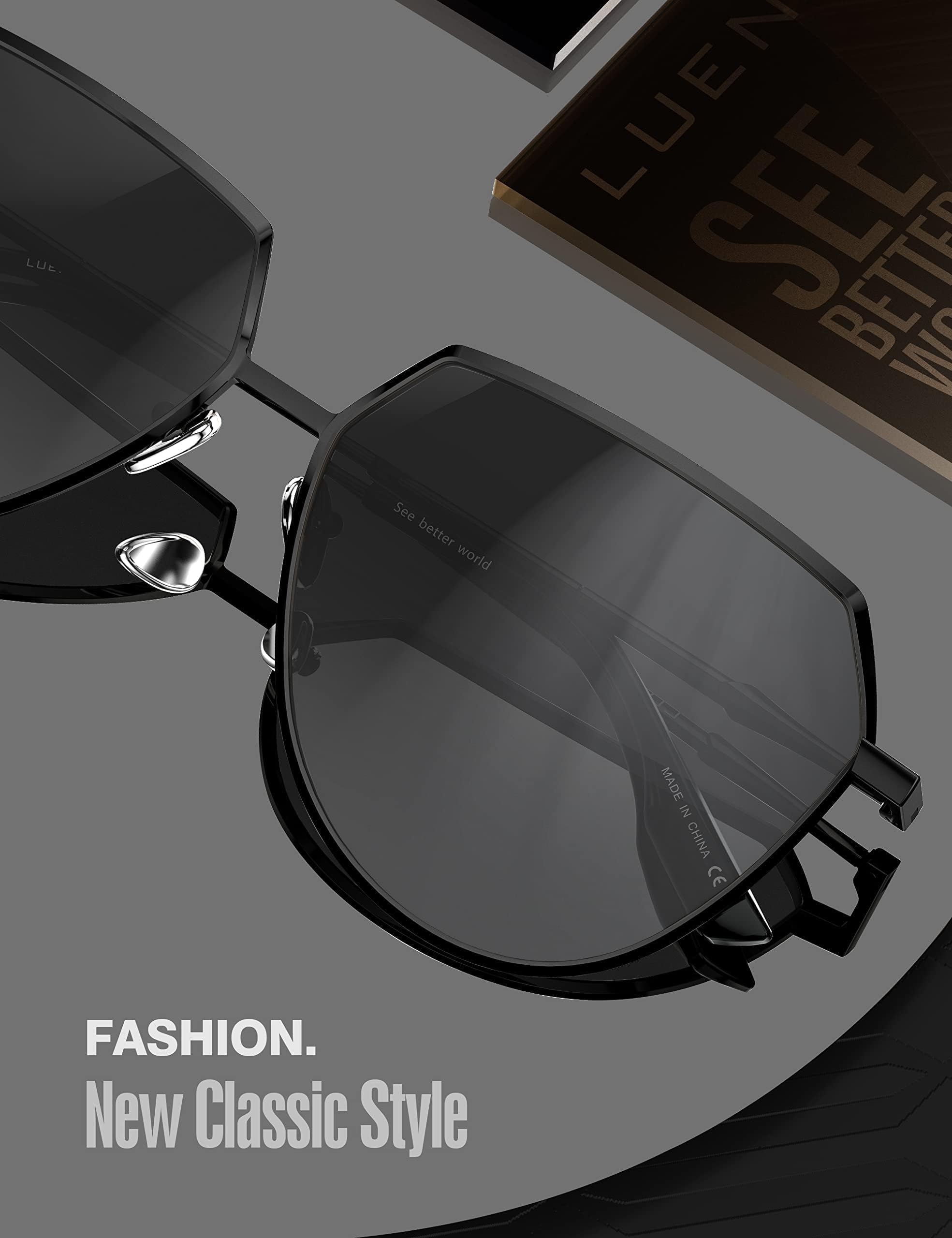 LUENX Aviator Sunglasses Women Men Polarized Shades Polygon Trendy Flat Gradient Amber Lenses Fashion Designer Style
