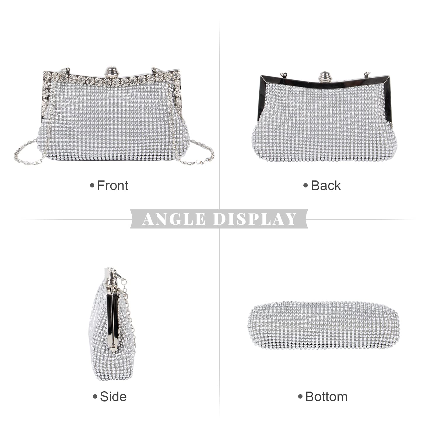 KUANG! Women’s Evening Clutch Rhinestone Purse Handbag Crystal Diamante Wedding Party Shoulder Bags
