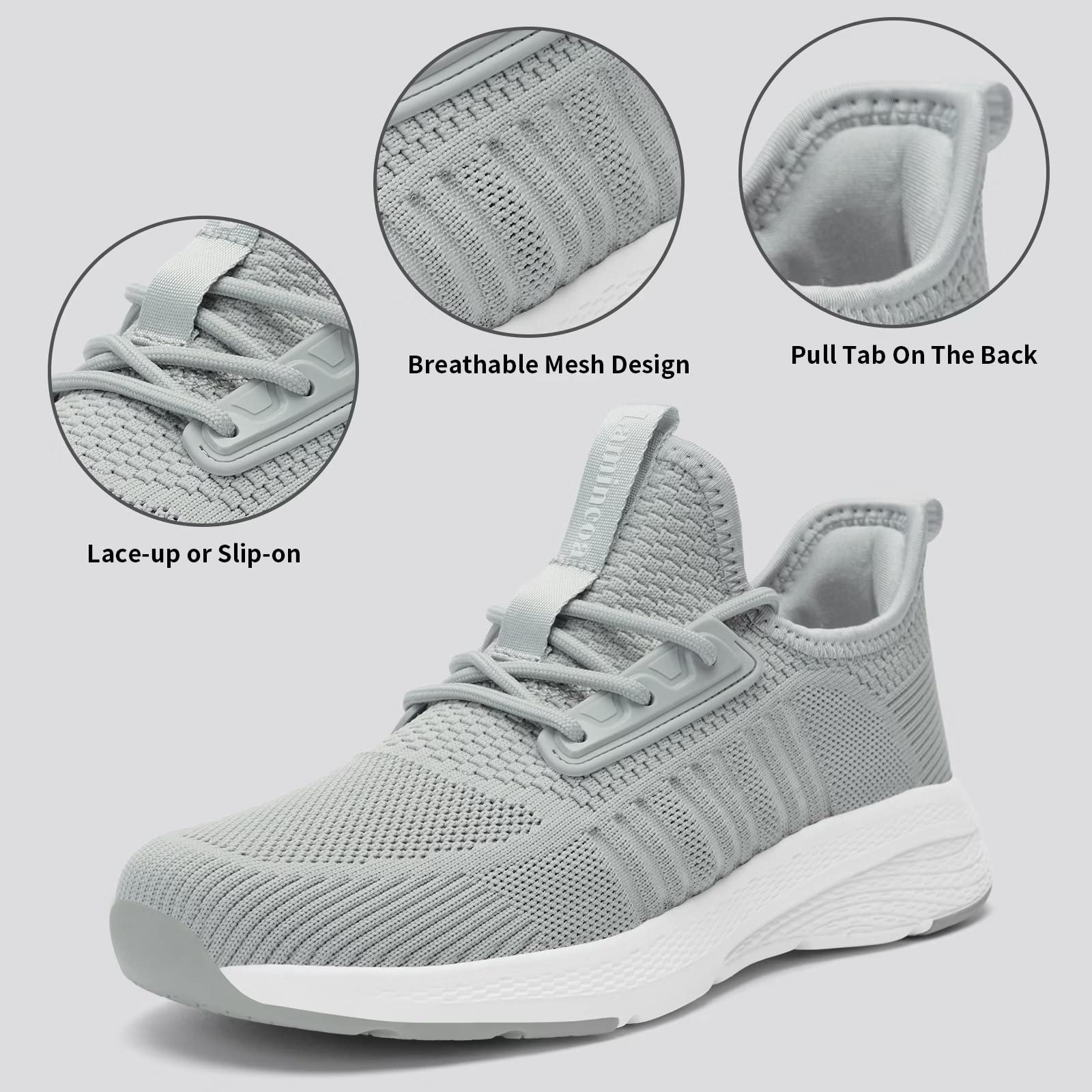 Lamincoa Womens Walking Sneakers Running Tennis Shoes Lightweight Memory Foam Casual for Gym Workout Yoga Light Grey Size 8