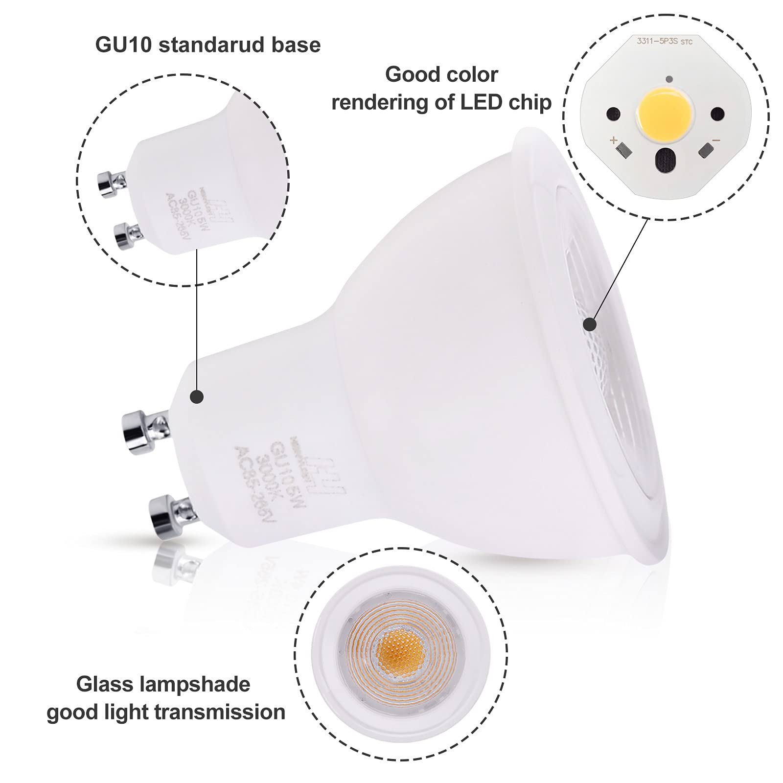 LED GU10 Flood Light Bulb, 40W Equivalent, 3000K Warm White Light, Instead of Halogen Bulb 2 Pin (Pack of 1), HY-DB