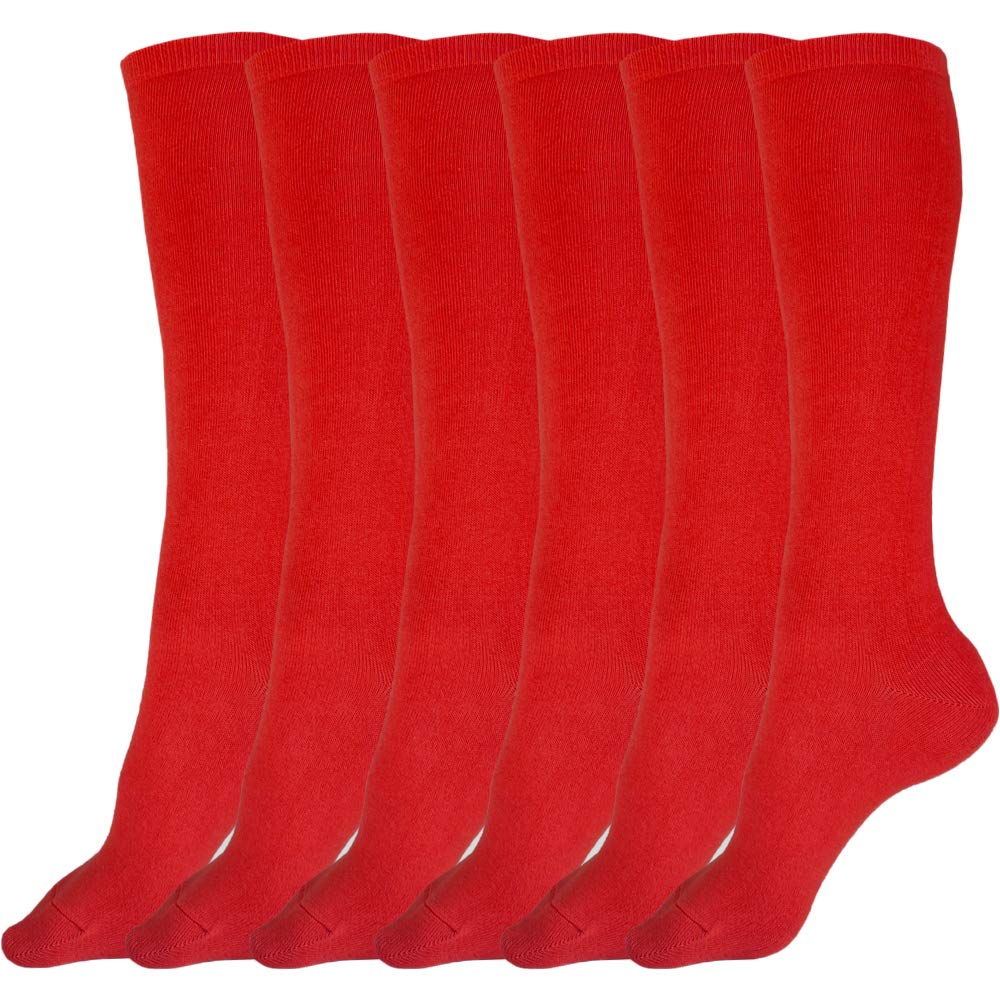 juDanzy 3 Pairs of Boys and Girls Solid Knee High Uniform Socks for School, Soccer, Football, AFO etc. (4-6 Years (Shoe Size 9C-1), Red)