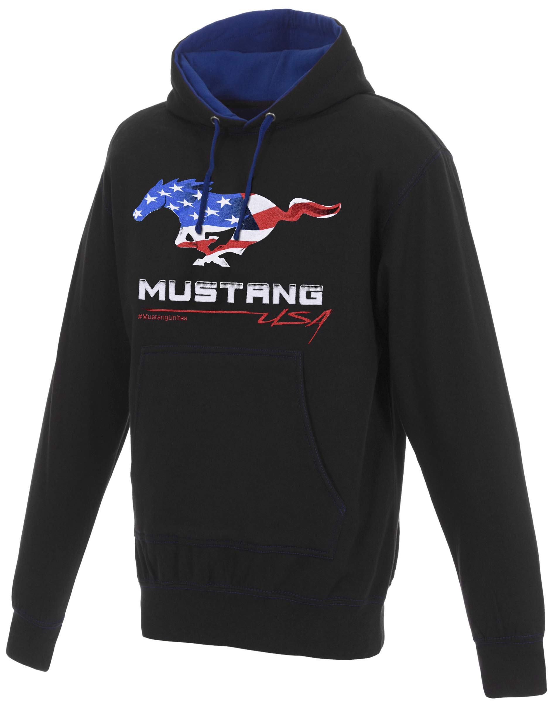 JH DESIGN GROUP Men's Ford Mustang Pullover Hoodie USA Logo Sweatshirt (Small, Black - Blue)