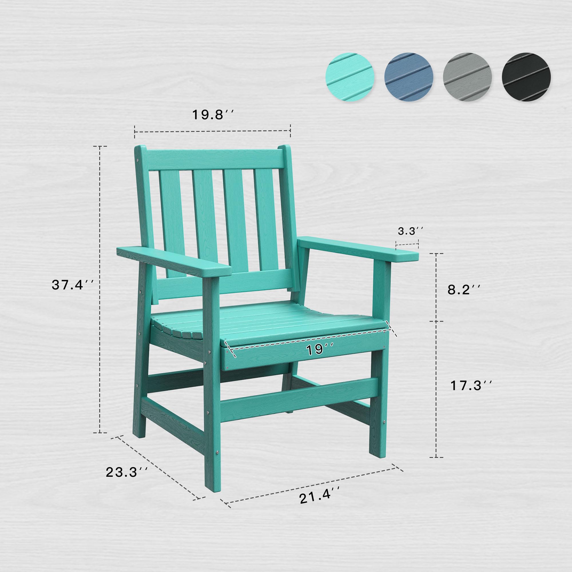 VICLLAX Patio Dining Chairs Set of 4, HDPE Weather Resistant Balcony Chairs Adirondack Furniture Fit for Front Porch, Deck, Backyard, Aruba