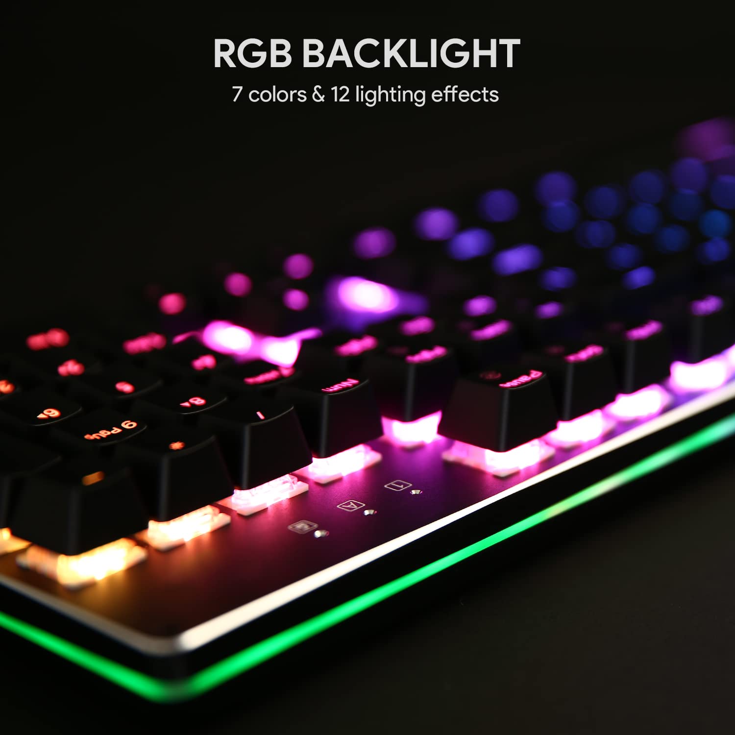 Mechanical Gaming Keyboard RGB Backlit 104 Keys QWERTY US Layout Rollover, Red Switches Customizable Key with 12 LED RGB Color Modes, 7 Levels Brightness and Speed Adjustment, USB Wired for PC Gamers