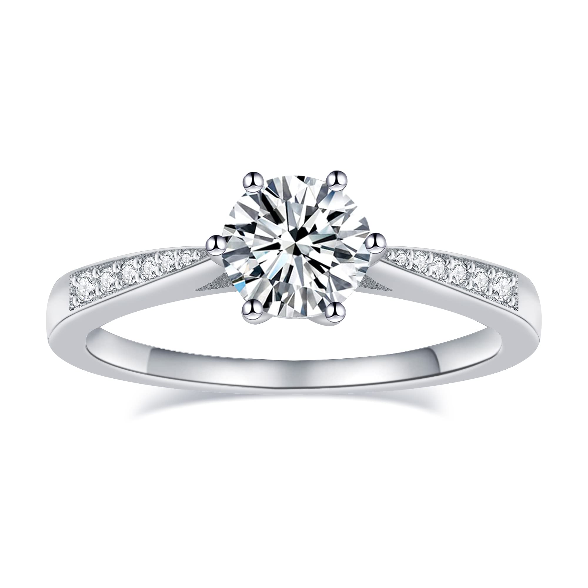 Moissanite Wedding Engagement Ring 1 Carat Classic 6 Prong Lab Created Diamond Anniversary Ring 925 Sterling Silver Solitaire Diamond Promise Ring for Women size 5-18