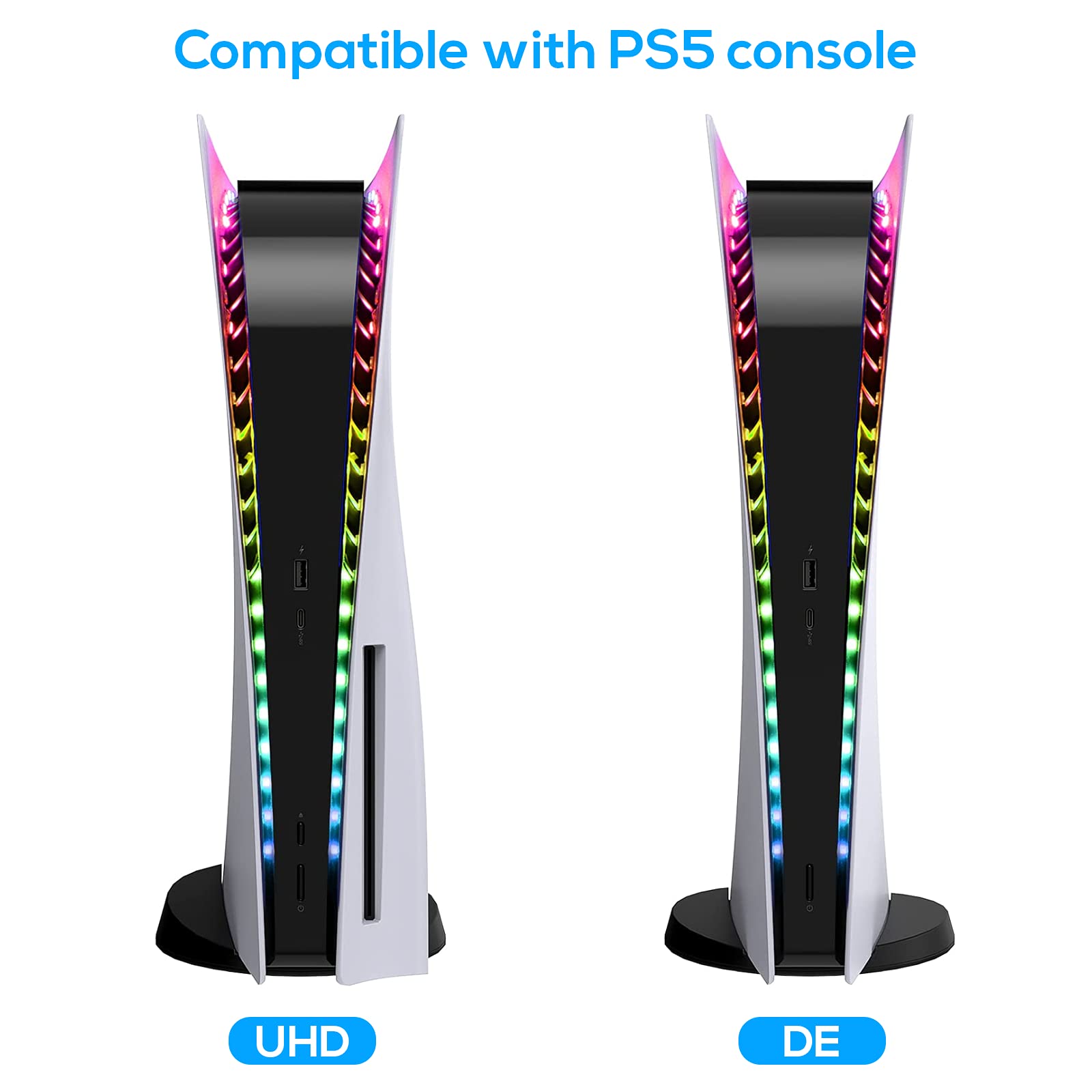 LED Light for PS5/PS5 Slim, RGB Light Strip DIY Decoration for PS5/PS5 Slim Console with 5050 LED Lights Flexible Lights Strips for PS5/PS5 Slim Console