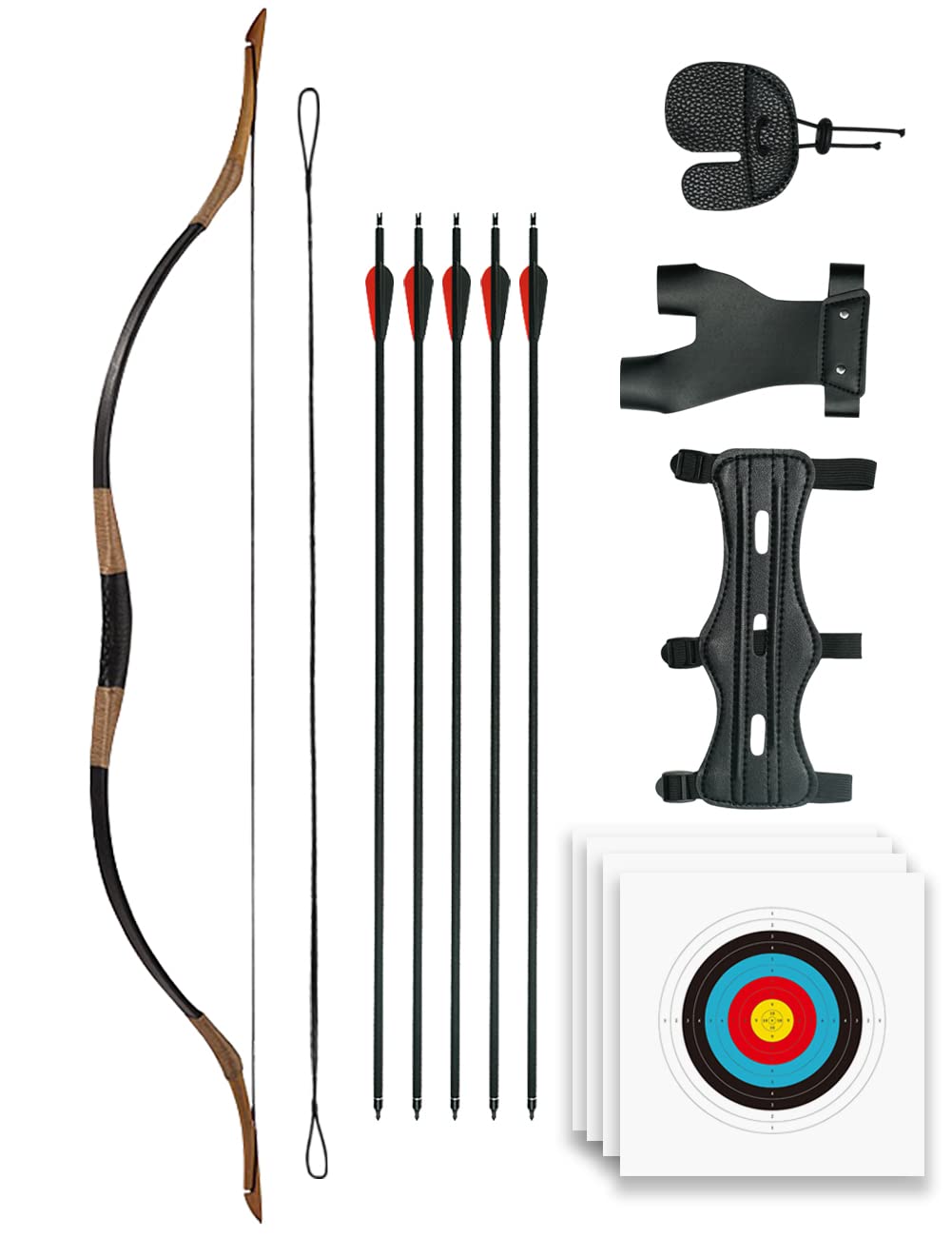 longbowmaker Archery Traditional Recurve Bow Set for Adult Hunting Bow and Arrow Set for Beginner with 5pcs Carbon Arrows for Practice-40lbs