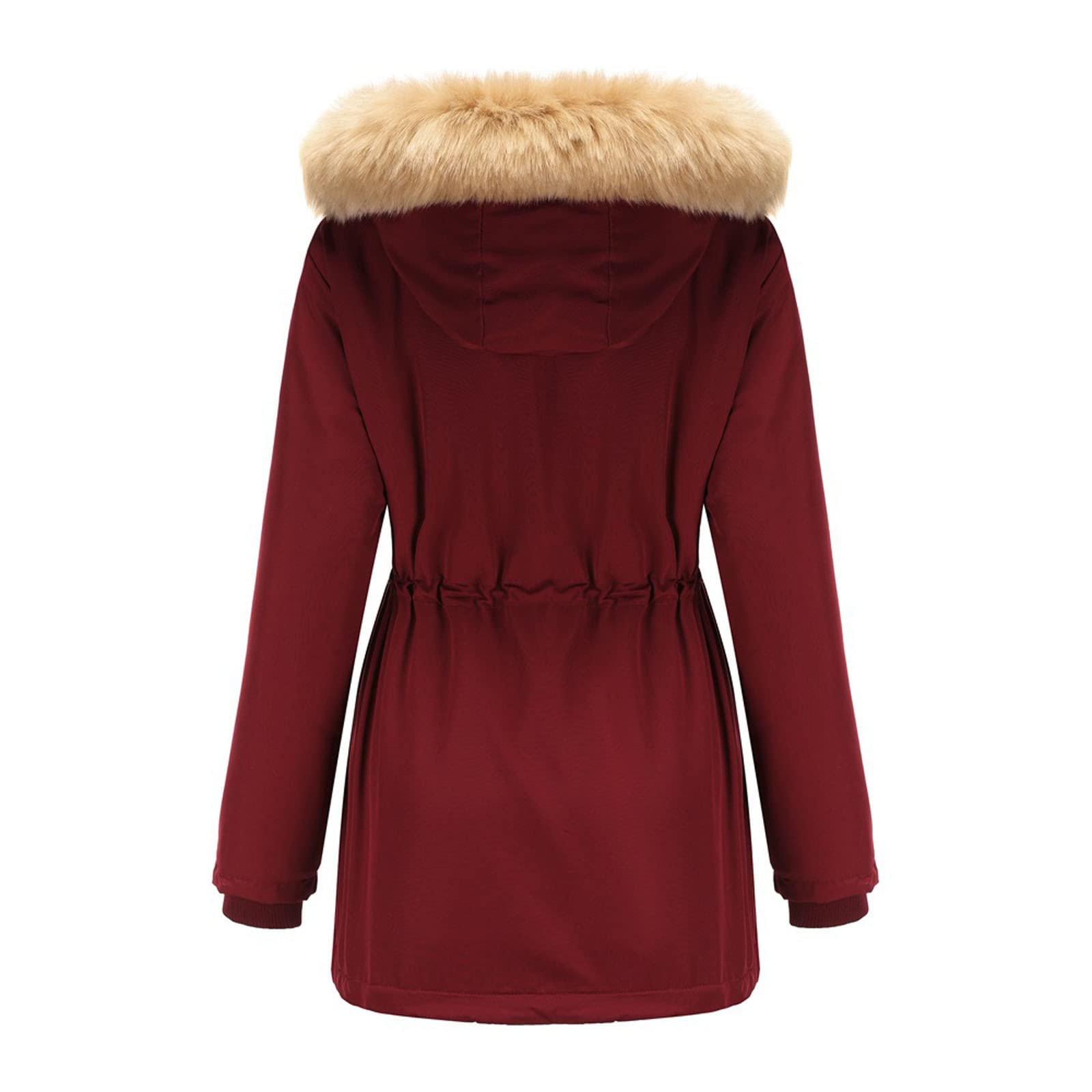 LUGOGNE Womens Winter Coats Casual Warm Thick Jacket Big Fur Collar Zip Up Hoodie Padded Fleece Oversized Jackets