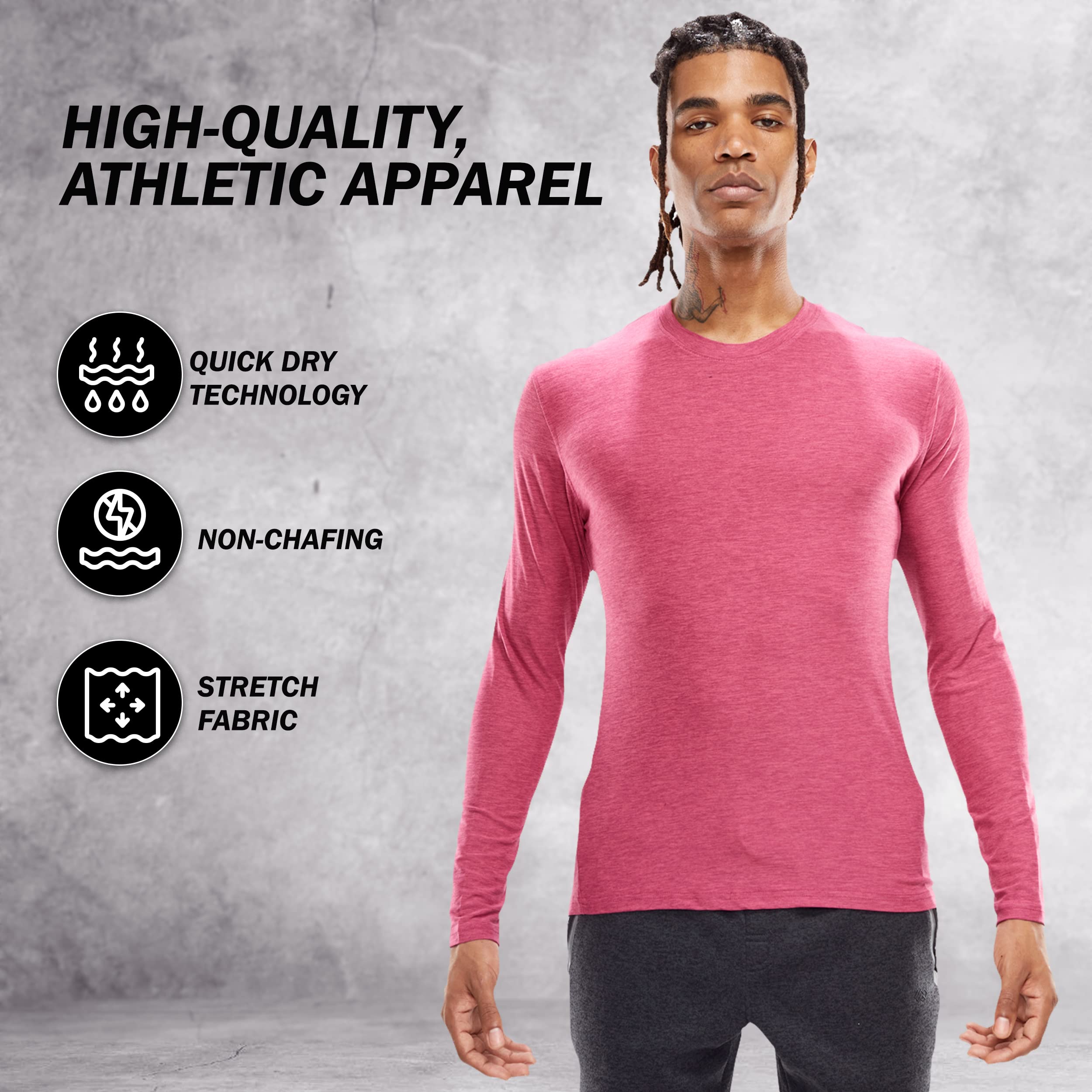 Long Sleeve Dry Fit Shirts for Men – 3 Pack Tech Workout Moisture Wicking Shirt