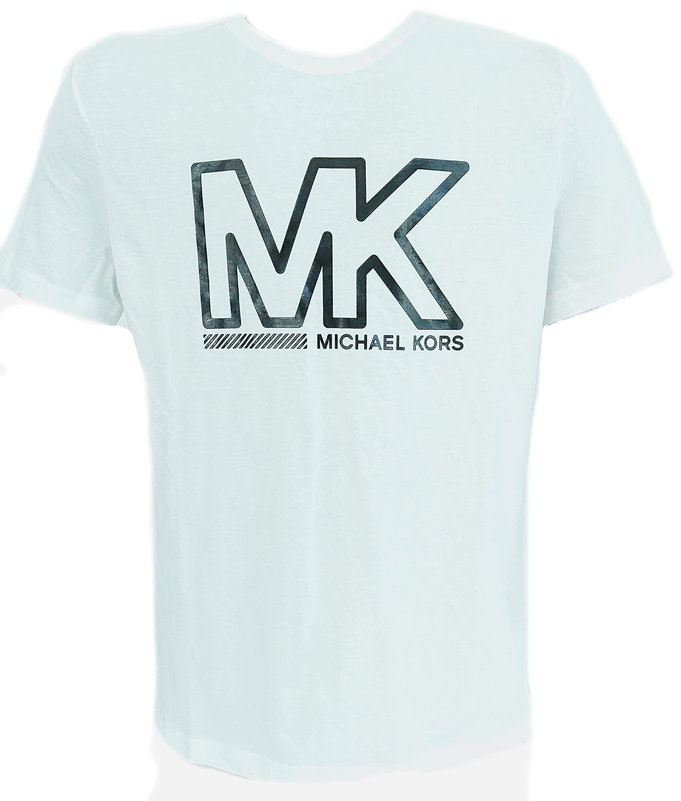 Michael Kors Mens 100% Cotton MK Logo Crew Neck T Shirt White (Large)