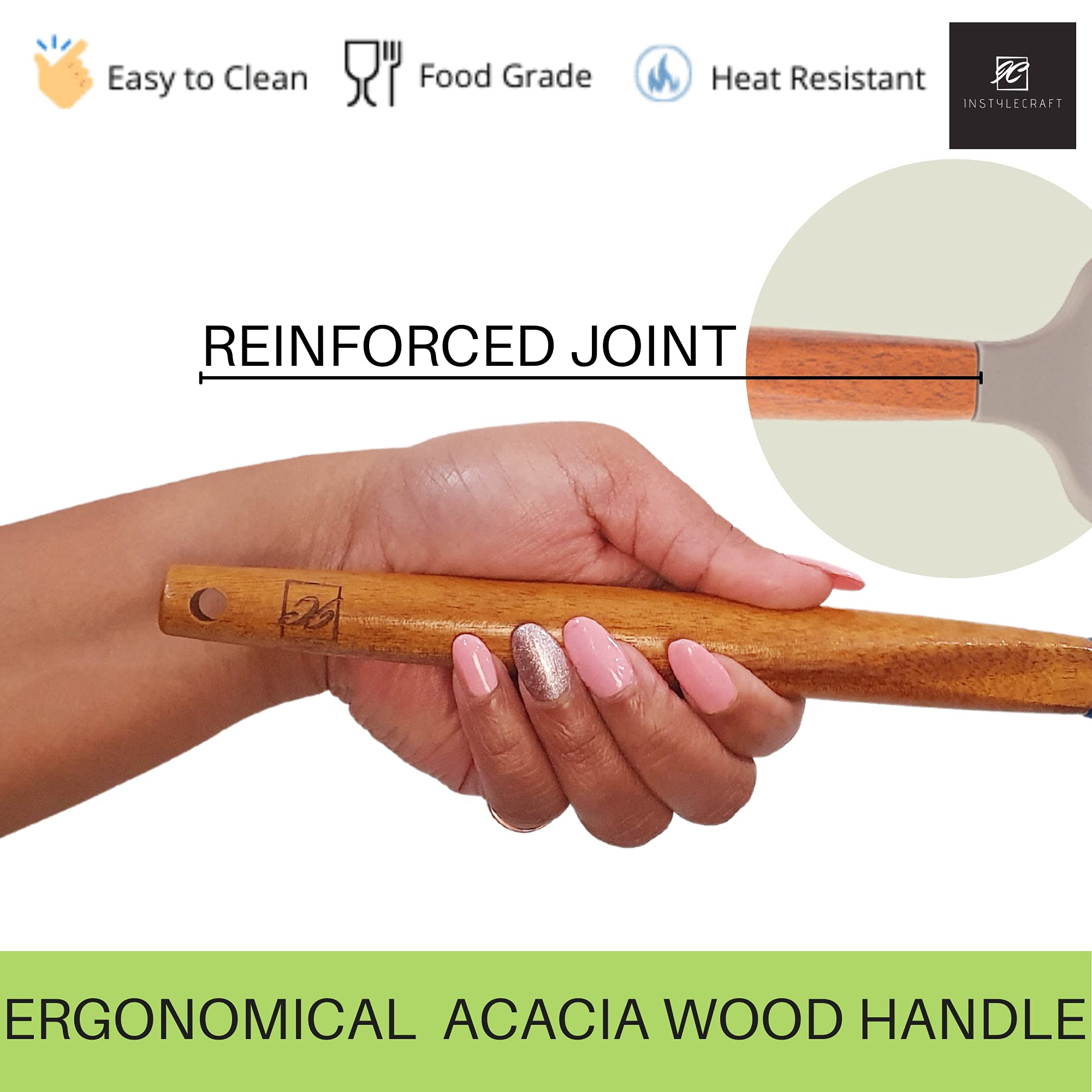 Instylecraft Silicone Kitchen Utensils Set Red Wood Cooking set, Kitchen Utensils Tools, Wooden Handle Spoons, Multi-functional TRIVET MAT BPA Free, Non Toxic, FOOD-GRADE SILICONE
