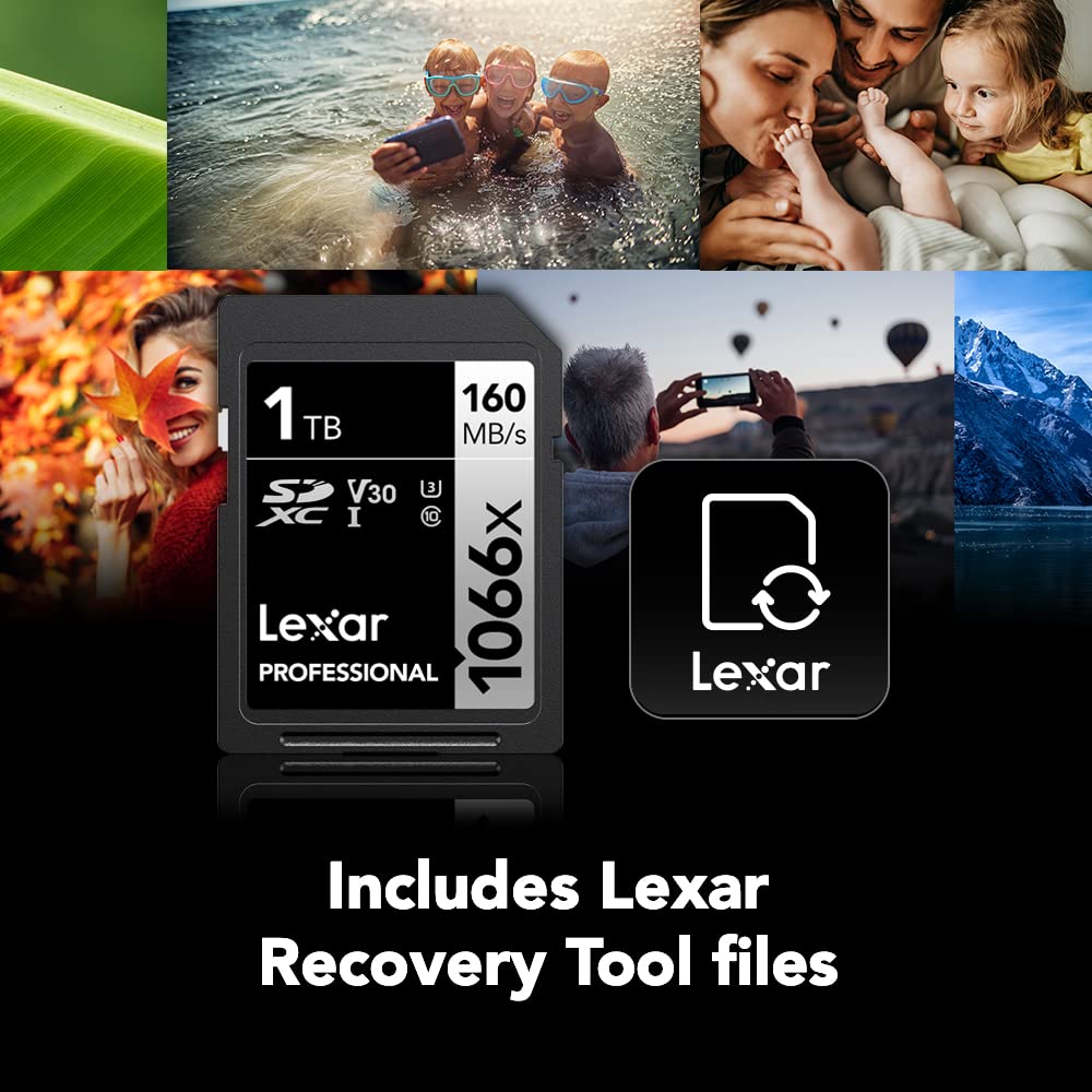 Lexar 1TB Professional 1066x SDXC Memory Card, UHS-I, C10, U3, V30, Full-HD & 4K Video, Up to 160MB/s Read, for DSLR and Mirrorless Cameras (LSD1066001T-BNNNU)