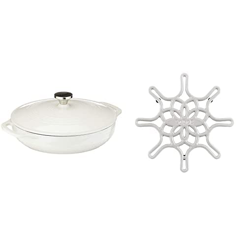 Lodge 3.6 Quart Enameled Cast Iron Oval Casserole With Lid + Lodge EC8ST13 Enameled Cast Iron, 8 Inch, Oyster Trivet