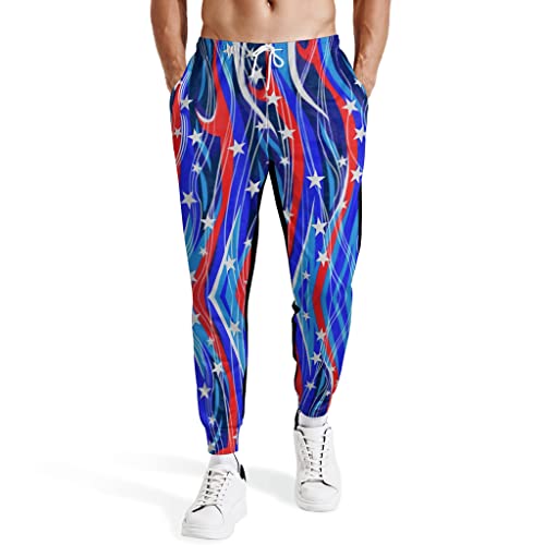 KYBATE American Flag Sweatpants for Men, Breathable US Flag Jogger Pants Stretch Athletic Pants with Elastic Waist, X-Large