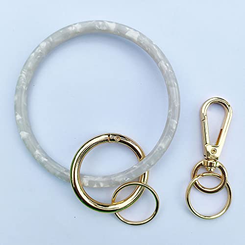 Junyuerly Wristlet Keychain Bracelet for Women Bangle Key Rings Acetate Round Key Chain with Clip (gold-pearl white)