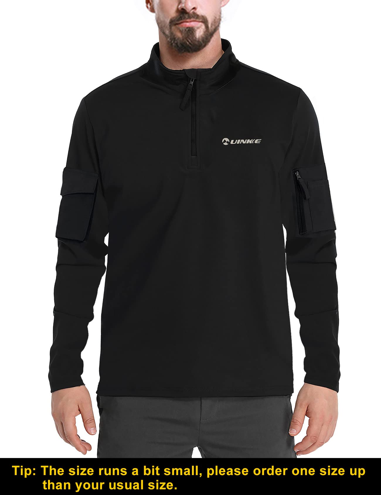 Men's UPF50+ 1/4 Zip Shirts Quarter-Zip Pullover Long Sleeve Outdoor Workout Golf Hiking Athletic Tops Sweatshirt Black