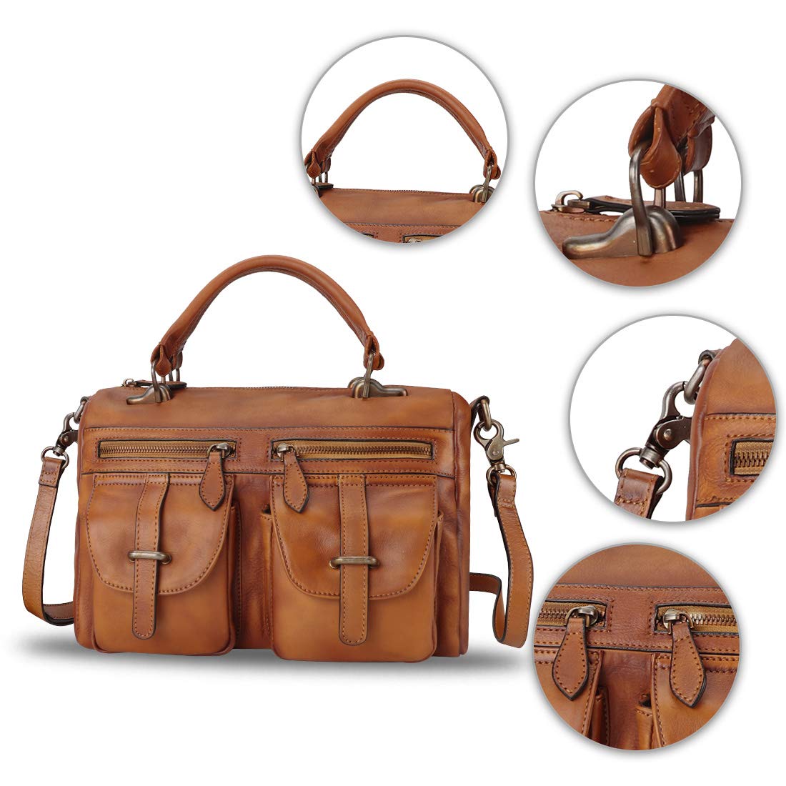 IVTG Genuine Leather Satchel Purse for Women Vintage Handmade Top Handle Bag Crossbody Handbag (Brown)