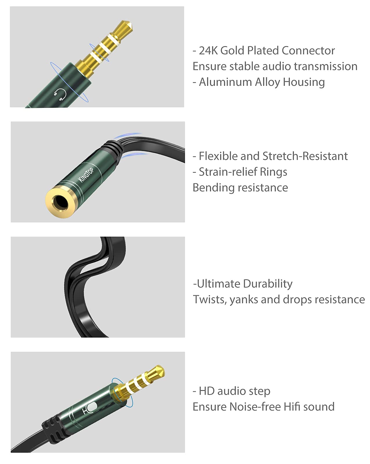 KINGTOP 3.5mm Combo Audio Adapter Cable Compatible for PS4,PS5,Xbox One S,Switch,Tablet,Mobile Phone,PC Gaming Headsets and New Version Laptop(Green)