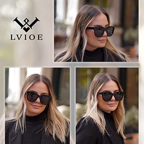 LVIOE Classic Polarized Square Sunglasses for Women Men, Vintage Big Thick Chunky Frame UV400 Shade
