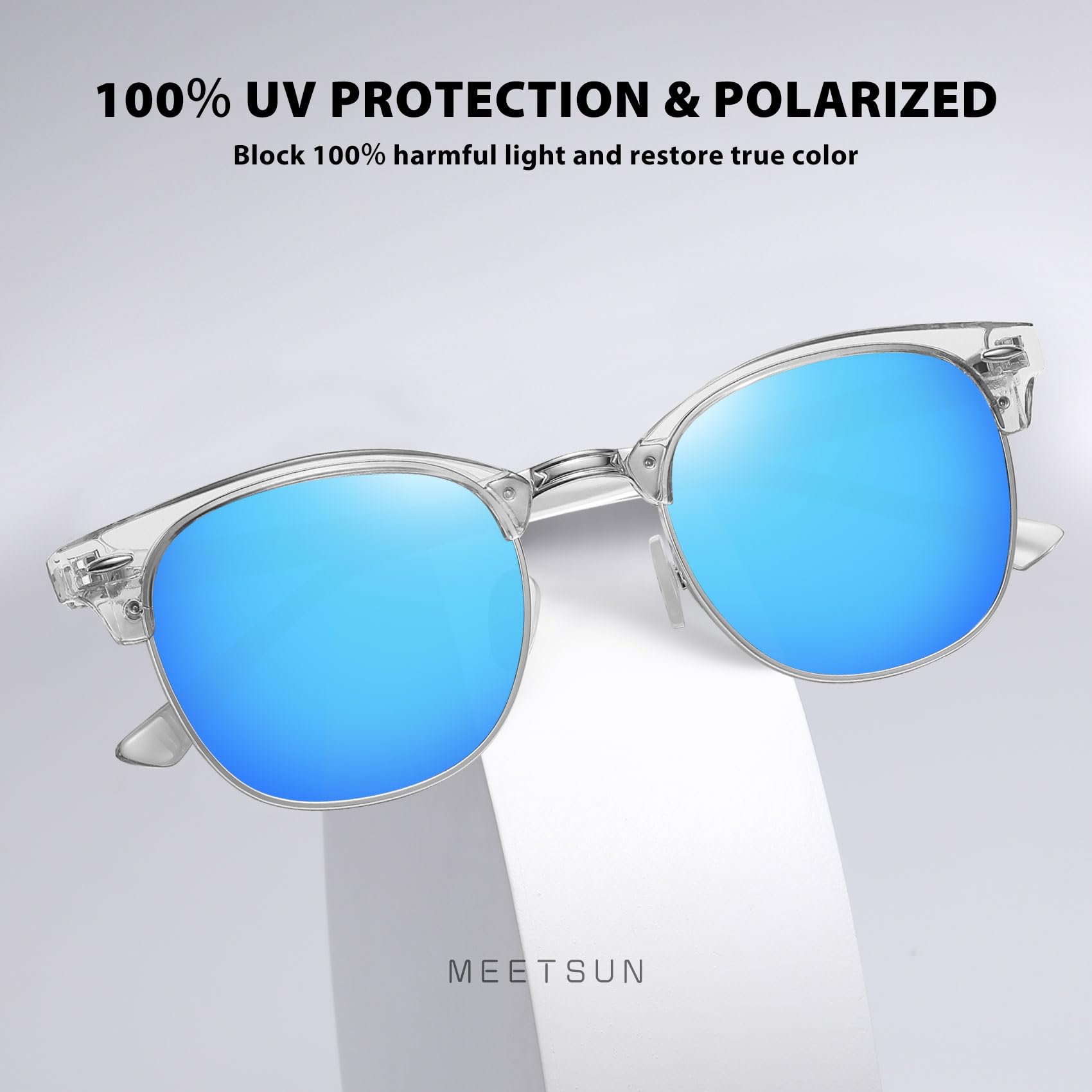 MEETSUN Retro Semi Rimless Polarized Sunglasses for Women Men Trendy Mirror Lens Driving Sun Glasses 3 Pack Black Brown Pink