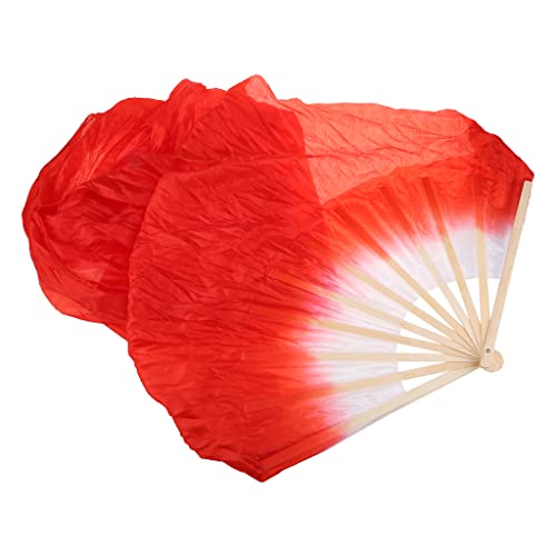 KKirafairy New Colorful Belly Dance Bamboo Long Silk Fans Veils 4 Colors Hand Made Silk Fan