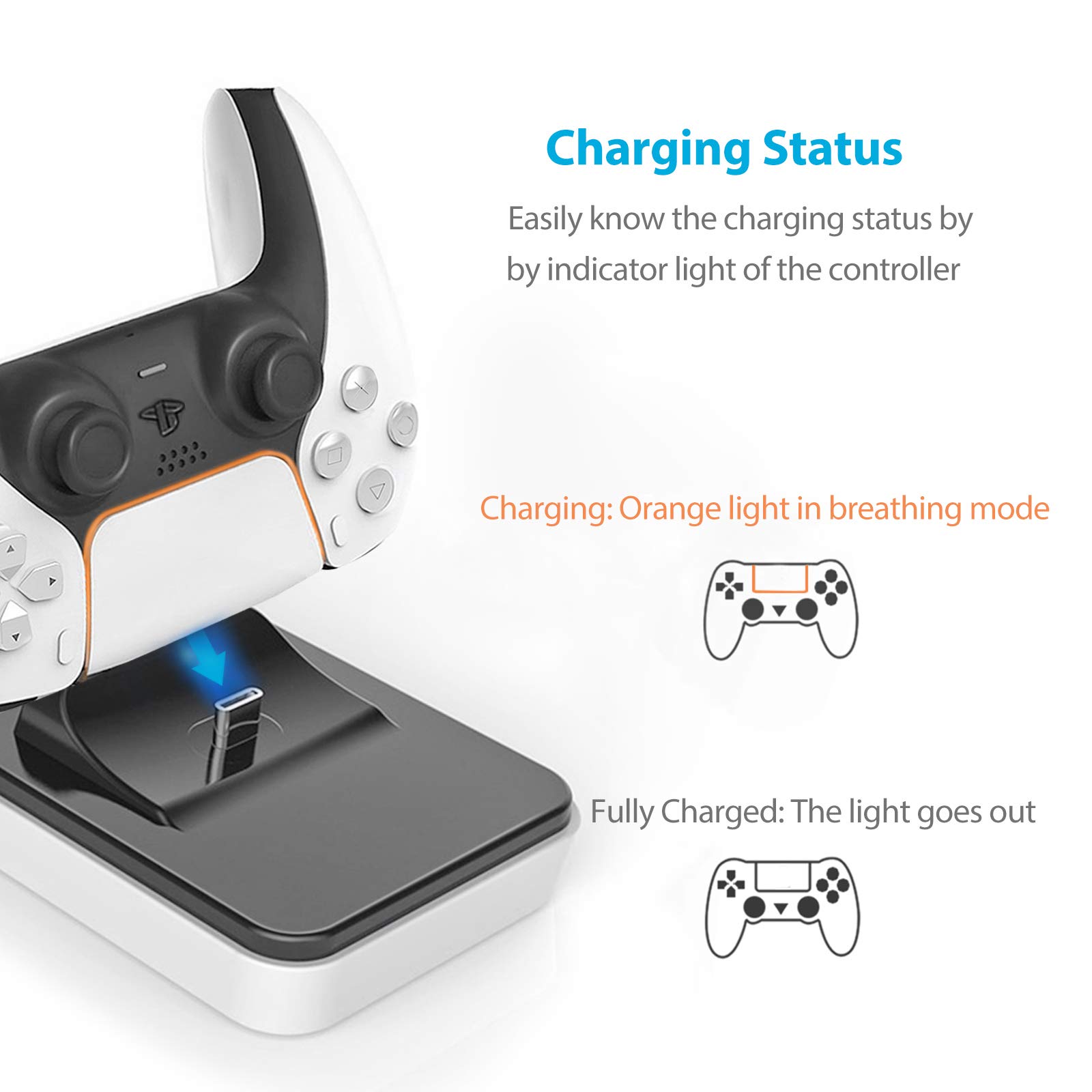 KINGTOP PS5 Controller Charging Station, PS5 Controller Charger Compatible with Sony Playstation 5/PS5 DualSense Wireless Controller (Cable Included)