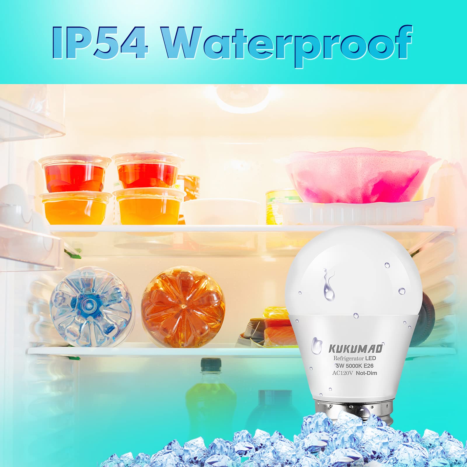 KUKUMAO LED Refrigerator Light Bulb 40W Equivalent 5 W Daylight White 5000K Fridge Waterproof Bulbs 120V A15 E26 Medium Base Freezer Ceiling Home Lighting Lamp Non-dimmable(2 Pack)