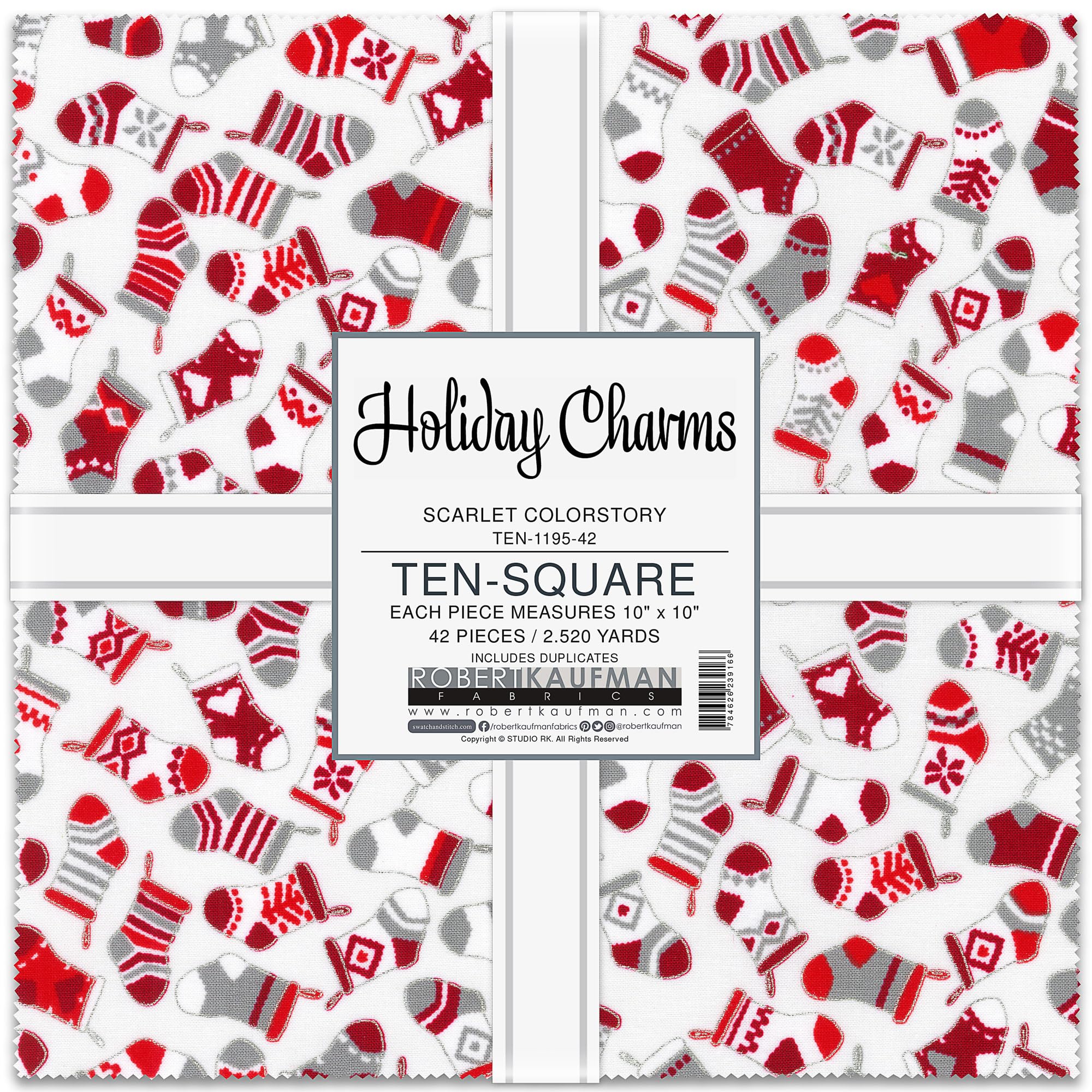 Holiday Charms Scarlet Ten Square 42 10-inch Squares Layer Cake Robert Kaufman Fabrics TEN-1195-42