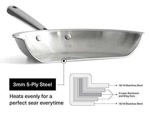 Misen Stainless Steel Cookware Bundle - Includes 12" Stainless Frying Pan, Fish Spatula, Stainless Tongs - Metal, Stainless Steel, Non-Stick, Left-Handed - Cookware Accessories, Kitchen Gadgets